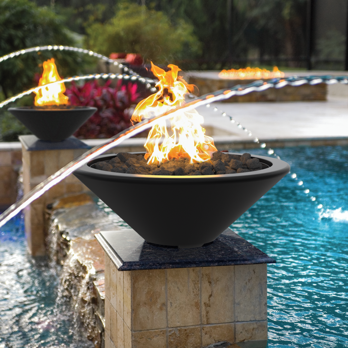 Water And Fire Pit 35" Rectangular Outdoor Fire Pit, Antique Bronze