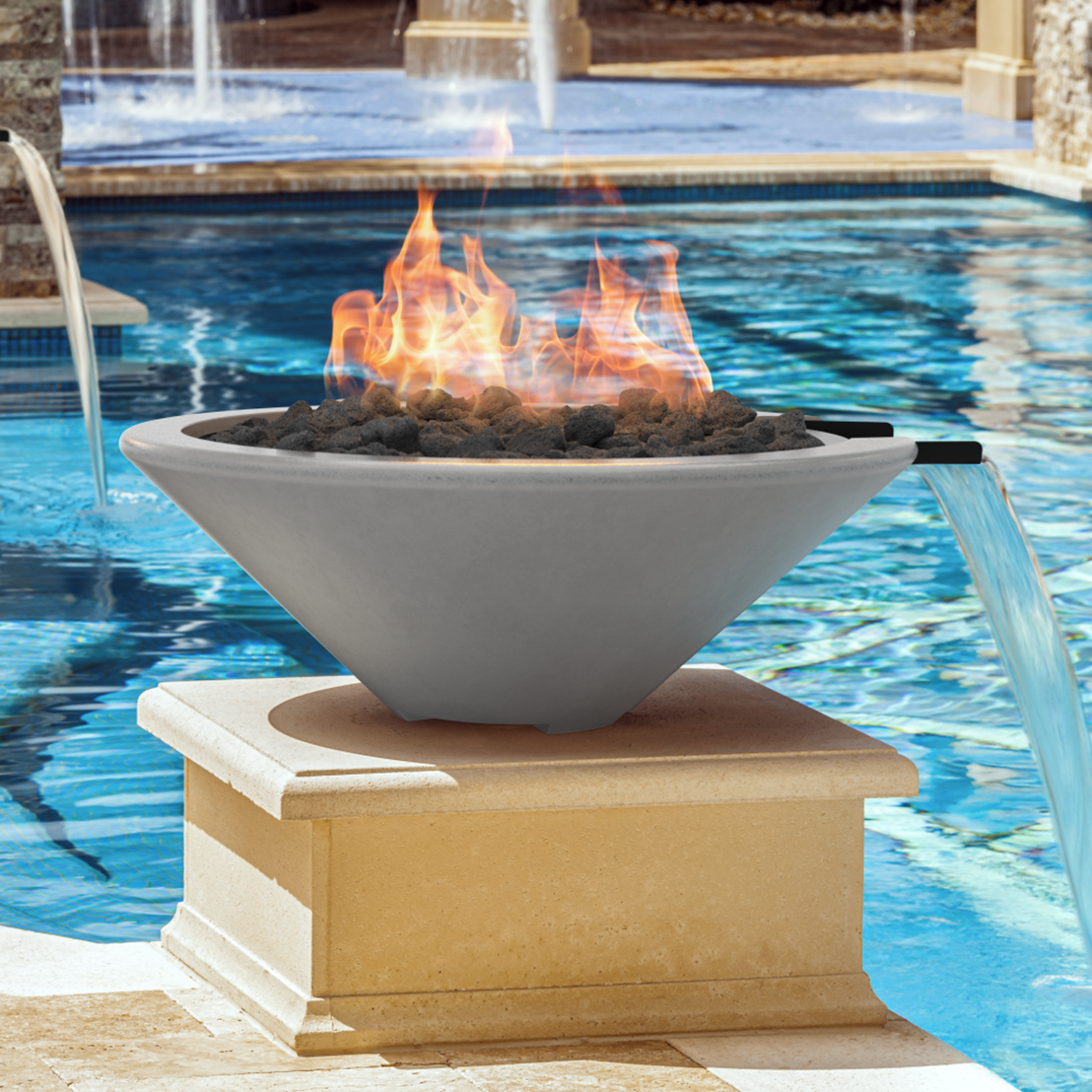 Water And Fire Pit 35" Rectangular Outdoor Fire Pit, Antique Bronze